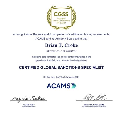 Proud To Be A New Member Of Acams Global Cgss Community Certified Global Sanctions Specialist