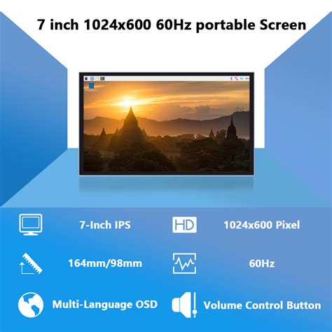 52pi 7 Inch 1024600 Capacitive Ips Display 60hz Portable Screen Monit