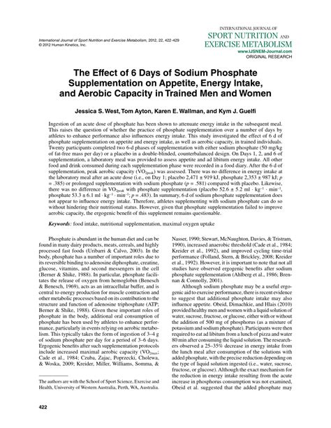 Pdf The Effect Of Six Days Of Sodium Phosphate Supplementation On
