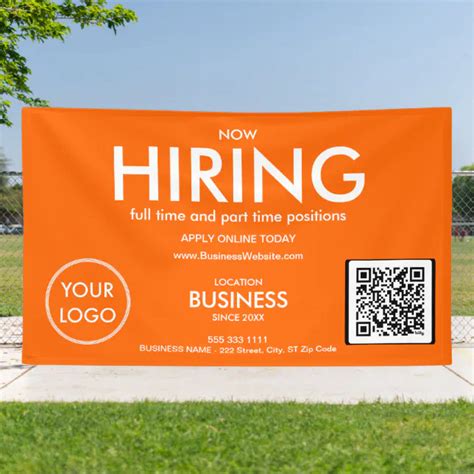 Now Hiring Modern Orange Business Logo Qr Code Banner Zazzle