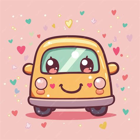 Cute Cartoon Van With Hearts Illustration Premium Ai Generated Vector