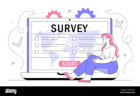 Woman With Survey Vector Line Concept Stock Vector Image And Art Alamy