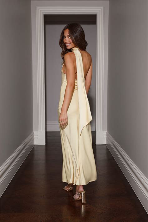 girl gleam satin maxi dress yellow hello molly