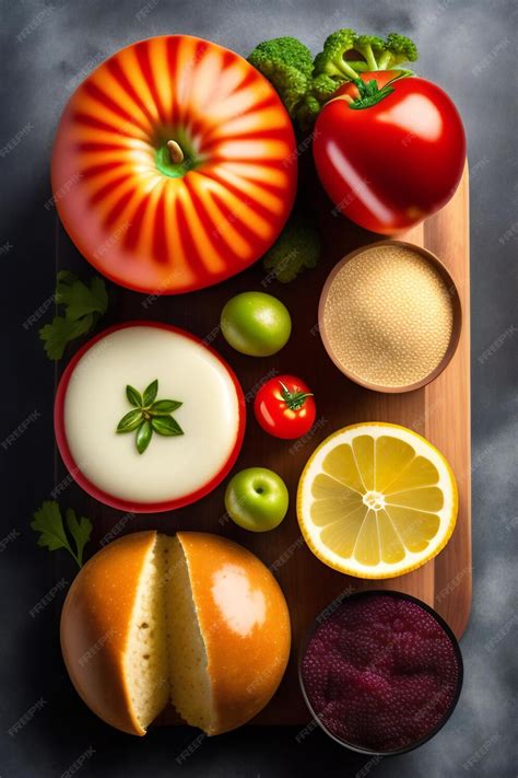 Premium Ai Image High Angle View Of Various Healthy Food On Wooden