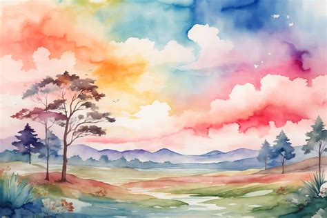 Nature Watercolor Landscape Background Graphic By Forhadx5 · Creative Fabrica