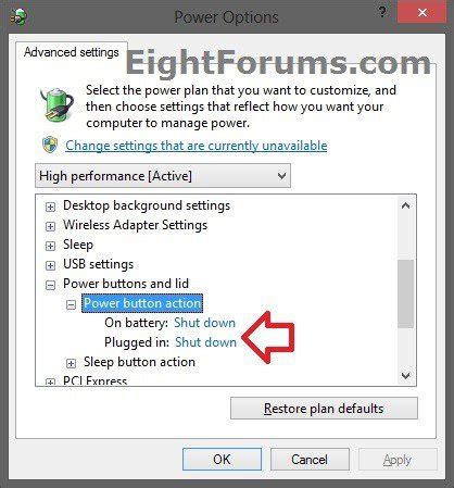 Power Button Action Change In Windows Windows Help Forums