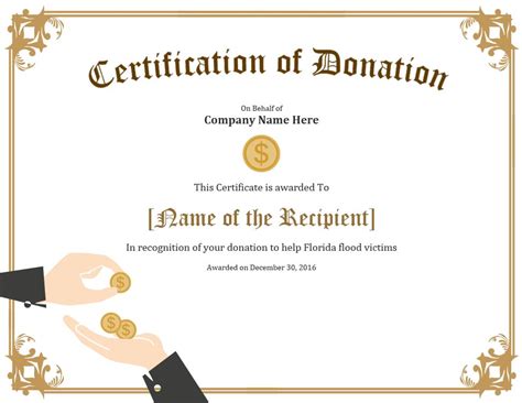 Free Donation Certificate Templates Donation Certificate Template