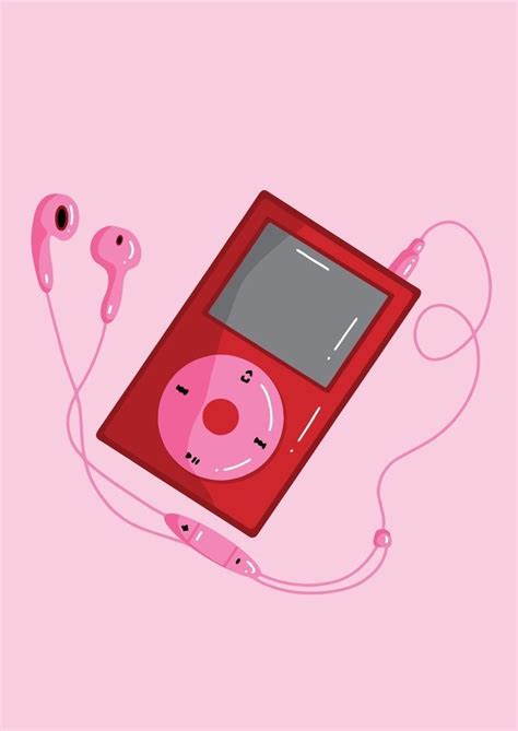 Retro Ipod With Earphones On Pink Background Printable Wall Collage