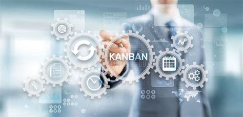 Kanban Work Flow Process Management System Concept On Virtual Screen Stock Illustration