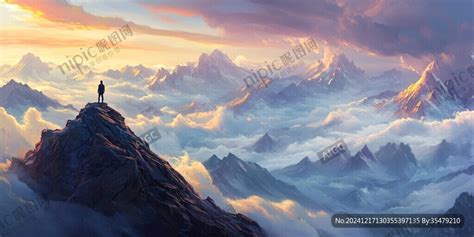 Ai创作图山高人为峰背景 山高人为峰登山 登峰造极背景 山巅孤高意境 高端大气海拔背景 插画图山插画 高山意境图 Uhd壁纸 顶峰峰会背景