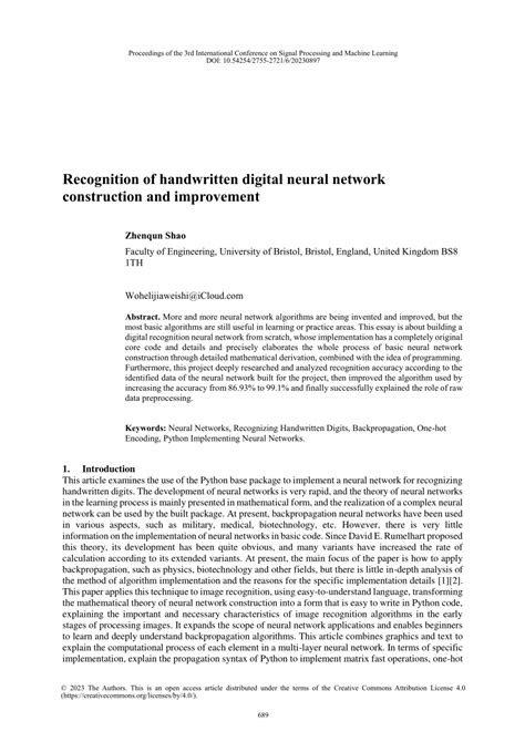 Pdf Recognition Of Handwritten Digital Neural Network Construction And Improvement