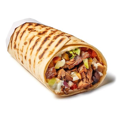 Shawerma Shoarma Tourtilla Wrap Met Ui Tomatensla En Garilc Saus Op Witte Achtergrond Premium Foto