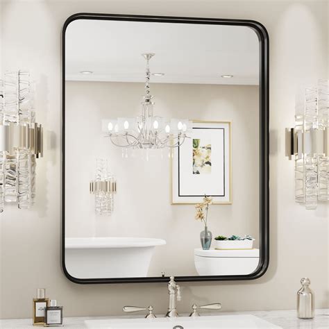 Mayoume Black Metal Framed Vanity Rounded Rectangle Bathroom Mirrors