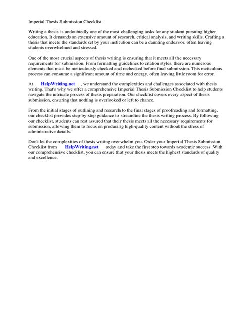 Imperial Thesis Submission Checklist Pdf Waves Porous Medium