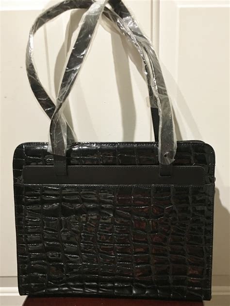 New Retro Structured Purse Handbag Multi Compartment Black Croc Texture Bag