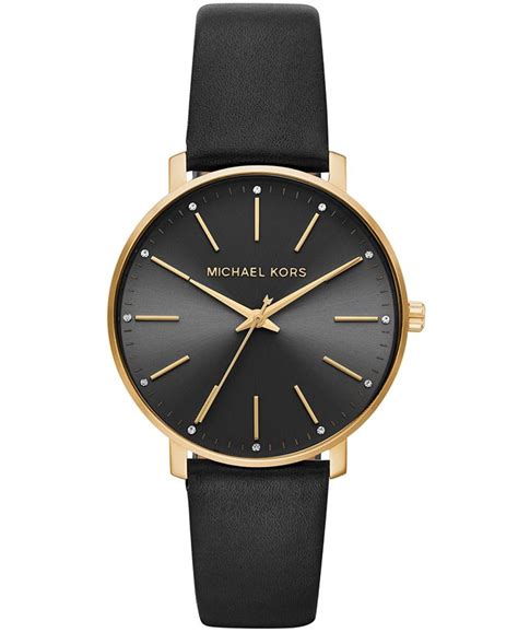 Michael Kors Womens Pyper Black Leather Strap Watch 38mm Macys
