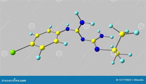 Proguanil Molecular Structure Isolated On White Royalty Free Cartoon