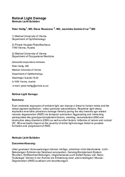 Pdf Retinal Light Damage