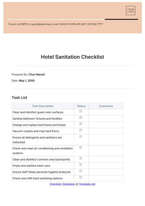 Free Hotel Sanitation Checklist Template To Edit Online
