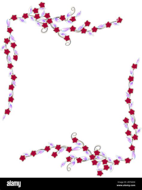 Silver Shiny Stem And Pink Flowers Arrangement As Frame Border Stock