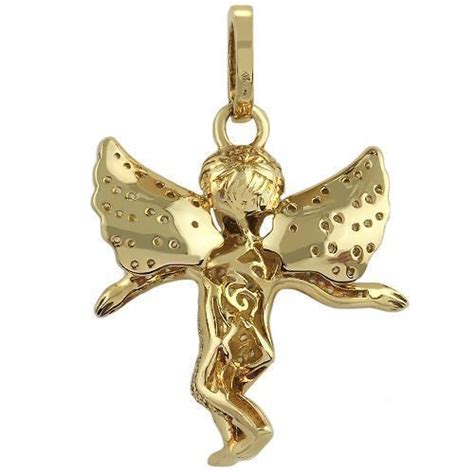 14k Solid Yellow Gold Diamond Angel Pendant 100 Ctw Avianne Jewelers