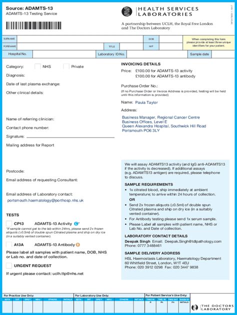 Fillable Online Adamts13 Test And Or Plasmic Clinical Score In Fax Email Print Pdffiller