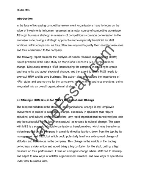 Marks And Spencer Hrm Essay Sample Pdf Human Resource Management