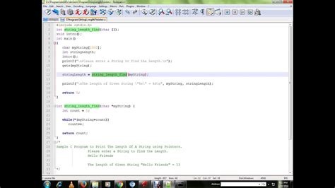 C Program To Find The Length Of The String Using Pointers Youtube