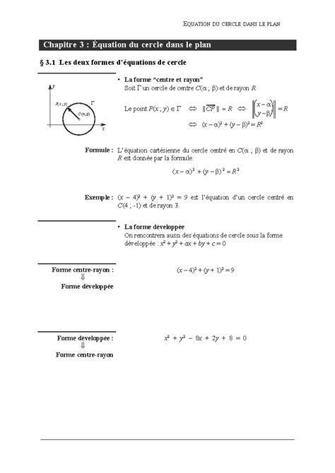 Produit Scal Cercle 1bac Equation Du Cercle Dans Le Plan Chapitre 3 Équation Du Cercle Dans