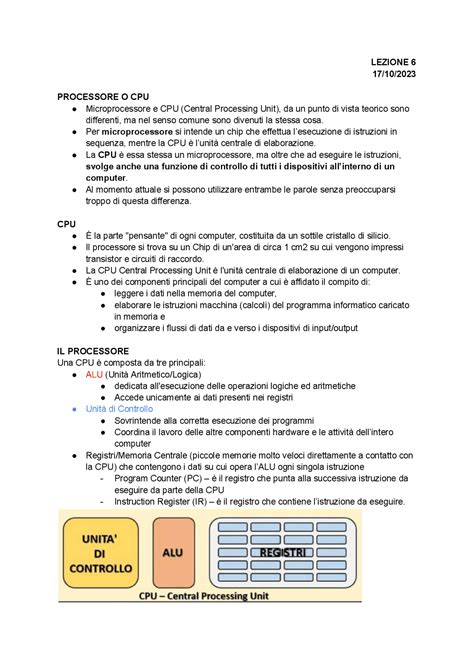 SPIEGAZIONE DEL PROCESSORE O CPU Slide Di Informatica Docsity