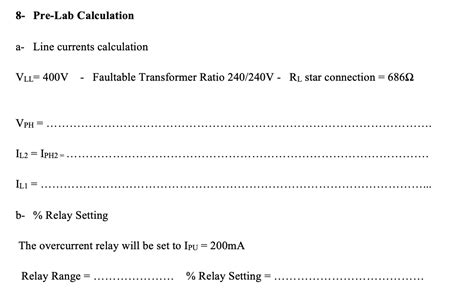solved 8 pre lab calculation a line currents calculation