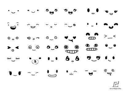 Eyes And Mouth Vector Pack 01 Cute Kawaii Doodles Cute Face Symbols