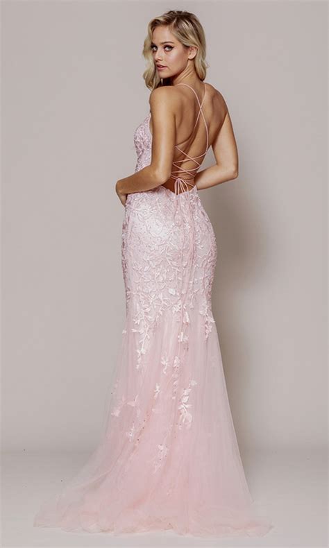 Tight Long Embroidered Lace Prom Gown Promgirl