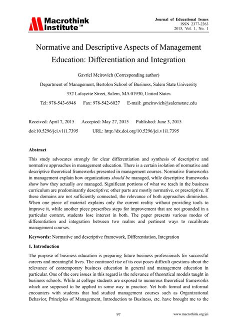 Pdf Normative And Descriptive Aspects Of Management Education Differentiation And Integration