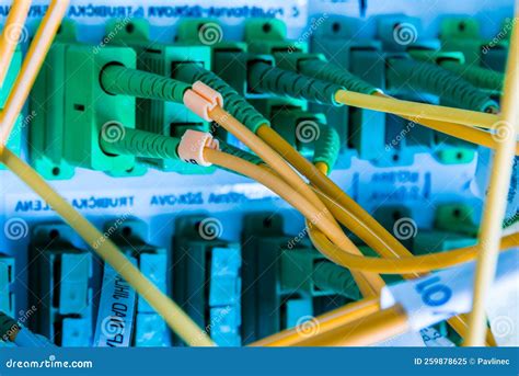Fiber Optic Cables Connected Into Main Data Switch Stock Image Image