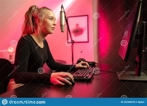 Esport Gamer Girl Streaming Vlog And Plays Online Video Game On Pc