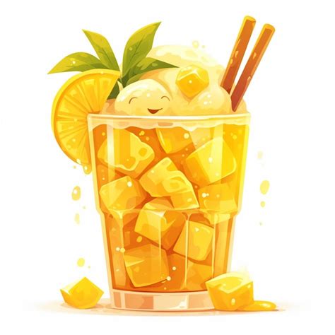 Premium Vector Silky Mango Lassi Dessert Cartoon Drawing