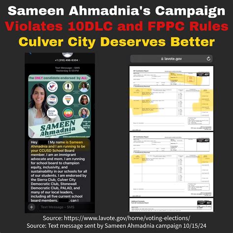 Sameen Ahmadnias Campaign Violates 10dlc And Fppc Rules Culver City