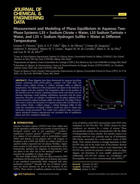 Pdf Measurement And Modeling Of Phase Equilibrium In Aqueous Two Phase Systems L35 Sodium