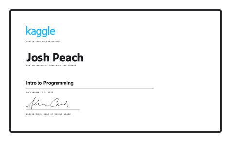 josh peach completed the intro to programming course on kaggle