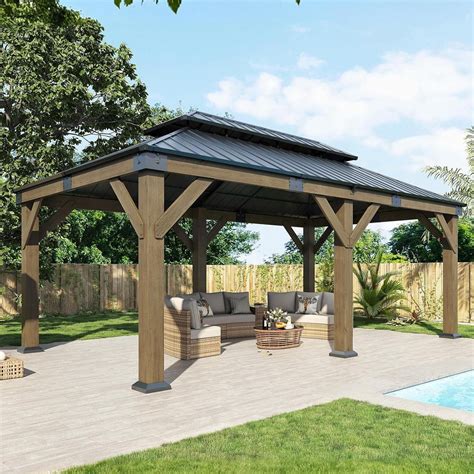 Jocisland 12x20 Ft Hardtop Gazebo Solid Wood Pavilion With Iron Double