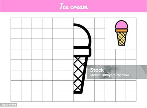아이스크림 와플 컵 과 공 그리드 선을 따라 그림을 복사합니다 교육 게임을위한 벡터 색칠 공부 책 어린 아이들을위한 간단한