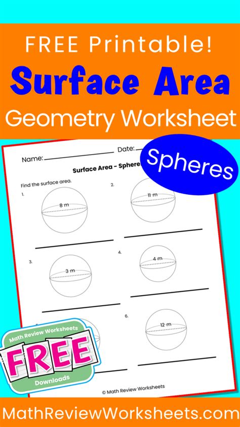 Surface Area Spheres Meters Math Review Worksheets