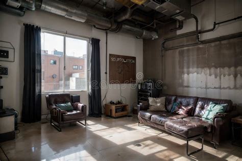 Showcasing Interior Design In Style Industrial Vibes Stock Illustration