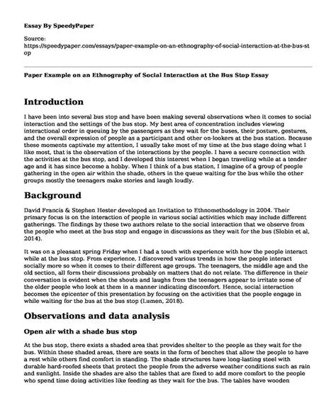 📗 Paper Example On An Ethnography Of Social Interaction At The Bus Stop