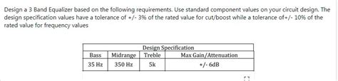 Solved Design A 3 Band Equalizer Based On The Following Requirements