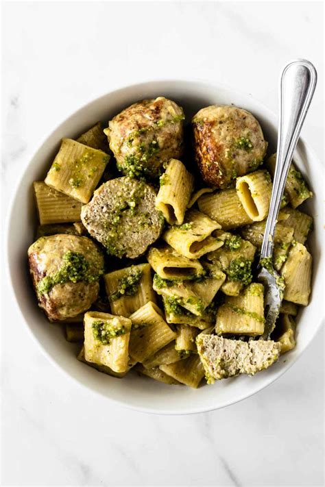 Chicken Pesto Meatballs And Pasta