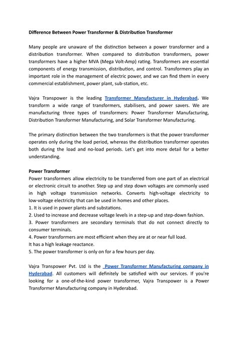 Ppt Difference Between Power Transformer And Distribution Transformer