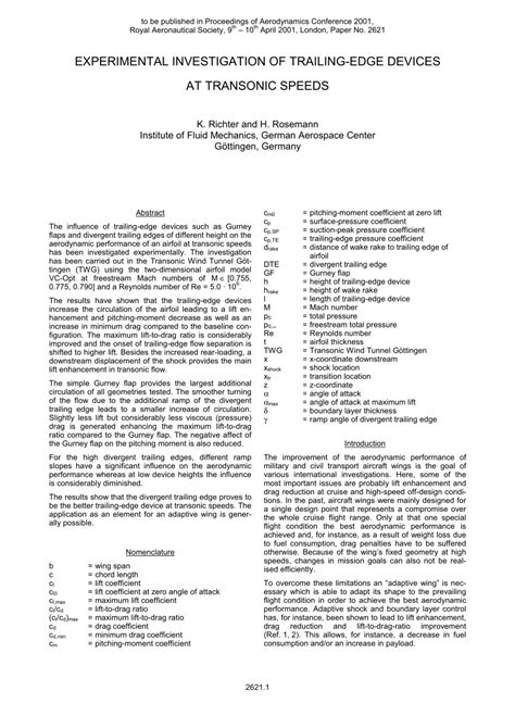 Pdf Experimental Investigation Of Trailing Edge Devices At Transonic Speeds
