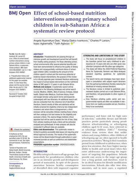 Pdf Effect Of School Based Nutrition Interventions Among Primary